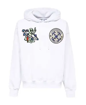 Off-White Long-sleeved Hooded Sweater With Graphic Appliqués