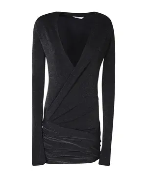Red Valentino Long Sleeve V-neck Draped Dress