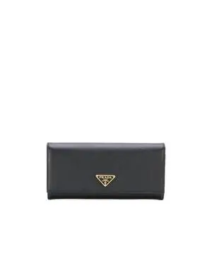 Prada Logo Plaque Continental Wallet - Black