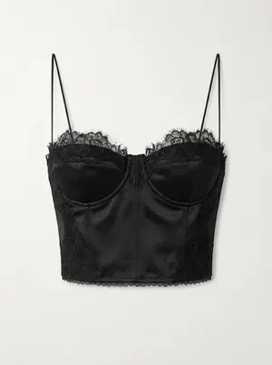 Gucci Embroidered Silk Satin Top With Allover Lace Detail - Black