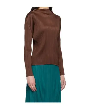 PLEATS PLEASE BY ISSEY MIYAKE High Collar Batwing Sleeve Top