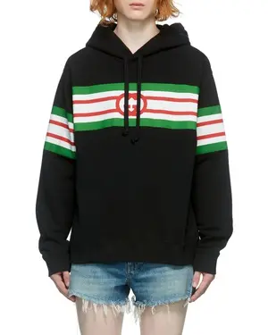 Gucci Interlocking G Print Hooded Sweatshirt - Black