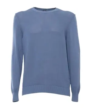 Fedeli Crewneck Knitted Jumper With Rib Details - Blue