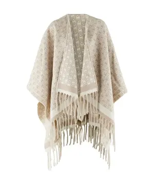 FERRAGAMO Gancini-pattern Fringed Cape - Mascarpone