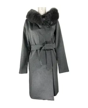 Max Mara Fur Hooded Belted Coat