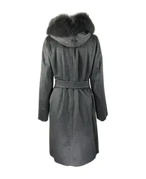 Max Mara Fur Hooded Belted Coat