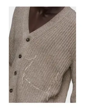 MAISON MARGIELA Ribbed Buttoned Cardigan With Distressed Details