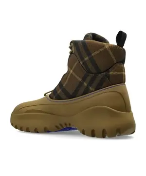 Burberry Checked Ankle Boots With Ribbed Rubber Soles - Green