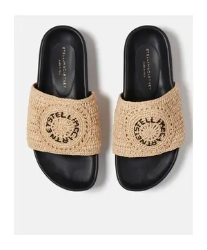 Stella McCartney Elyse Logo Raffia Slides