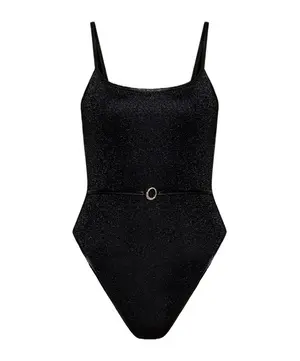 Oseree Lurex One Piece Swimsuit With Decorative Belt - Black