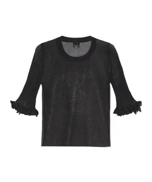 GANNI Sheer Jacquard Top With Graphic Motif - Black