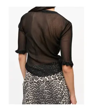 GANNI Sheer Jacquard Top With Graphic Motif - Black