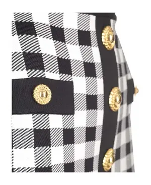 Balmain Fine-knit Gingham Skirt - Green