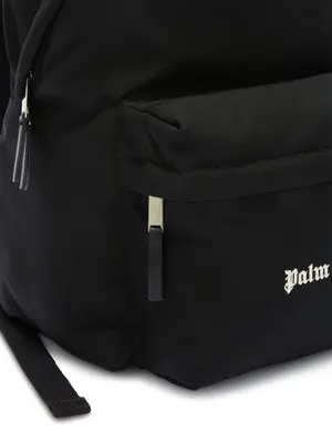 Palm Angels Logo Embroidered Zipped Backpack - Black