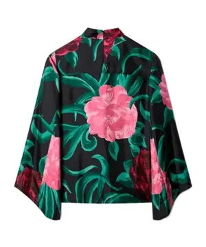 La DoubleJ Peony Print High Neck Silk Top