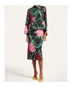 La DoubleJ Peony Print High Neck Silk Top