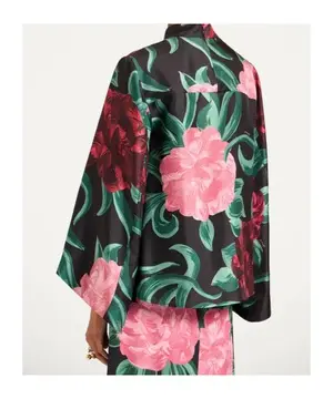 La DoubleJ Peony Print High Neck Silk Top