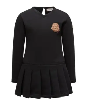 Moncler Teddy Logo Pleated Cotton Dress