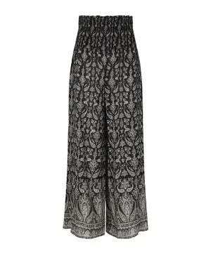 Veronica Beard Smocked Wide-leg Paisley Print Pants