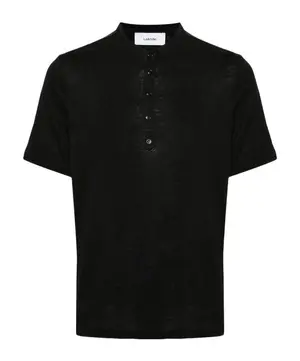 LARDINI Short Sleeved Mock-neck T-shirt - Black