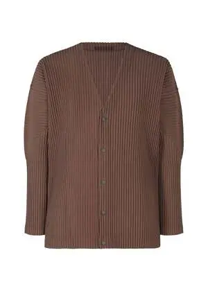 Issey Miyake Homme Plissé Pleated V-neck Cardigan - Brown