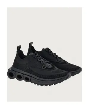 FERRAGAMO Gancini Plaque Lace-up Sneakers - Black