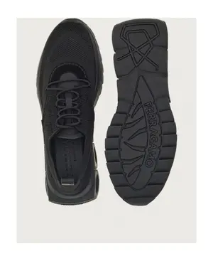 FERRAGAMO Gancini Plaque Lace-up Sneakers - Black