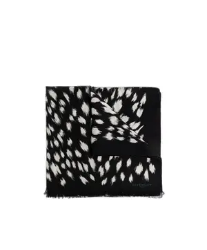 Givenchy Polka Dot Printed Frayed Edge Scarf - Black