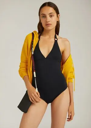Loro Piana Halterneck One-piece Swimsuit With Lifebuoy Detail - Black
