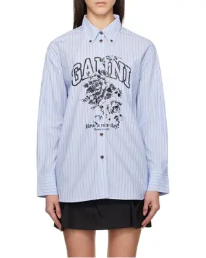 GANNI Striped Logo Button-down Shirt - Multicolor