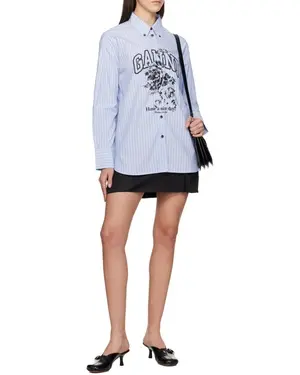 GANNI Striped Logo Button-down Shirt - Multicolor