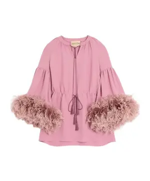 Valentino Garavani Feather-cuff Tassel-tie Dress