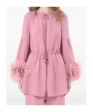 Valentino Garavani Feather-cuff Tassel-tie Dress