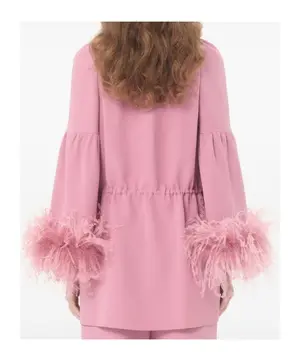 Valentino Garavani Feather-cuff Tassel-tie Dress