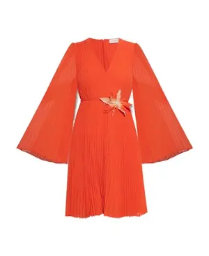 Zimmermann Sunray Pleated Mini Dress With Floral Rope Belt