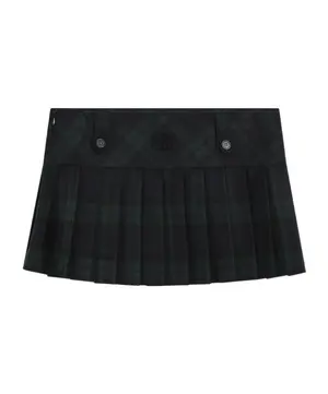 Miu Miu Checked Pleated Mini Skirt - Black