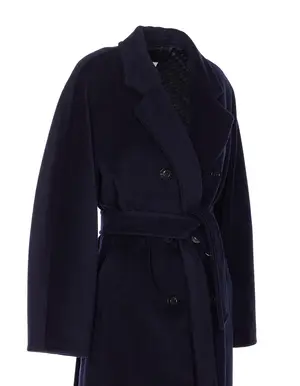 Max Mara Madame Double-breasted Belted Coat - Dark Blue