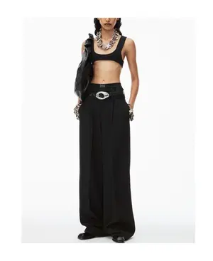 Alexander Wang Wool Wide-leg Trousers With Exposed Silk Panties Detail