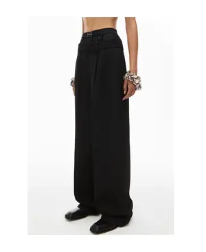 Alexander Wang Wool Wide-leg Trousers With Exposed Silk Panties Detail