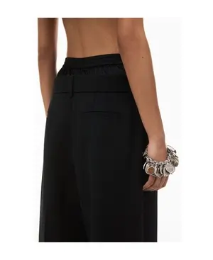 Alexander Wang Wool Wide-leg Trousers With Exposed Silk Panties Detail