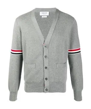 Thom Browne 4-bar Stripe V-neck Cardigan - Light Grey