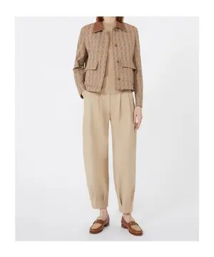 Max Mara All-over Patterned Long-sleeved Jacket With Leather Collar