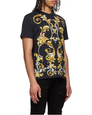 Versace Outline Barocco Printed Crewneck T-shirt - Black