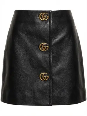 Gucci Embellished Leather Mini Skirt - Black