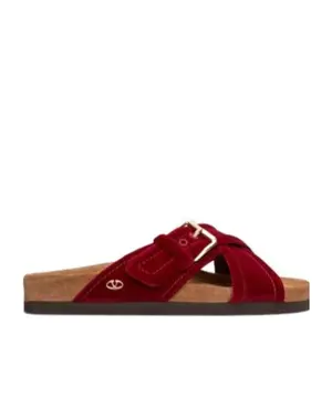 Valentino Garavani Fussfriend Velvet Slip-on Slides With Adjustable Buckle - Red