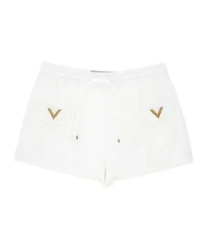 Valentino Garavani Logo Plaque Drawstring Shorts - Ivory