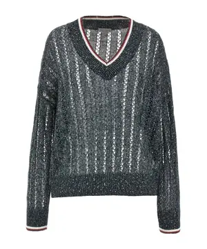 Brunello Cucinelli Metallic Openwork V-neck Jumper