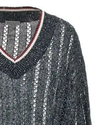Brunello Cucinelli Metallic Openwork V-neck Jumper