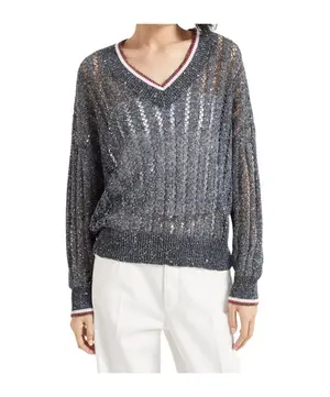 Brunello Cucinelli Metallic Openwork V-neck Jumper