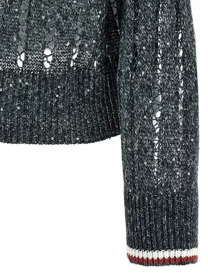 Brunello Cucinelli Metallic Openwork V-neck Jumper